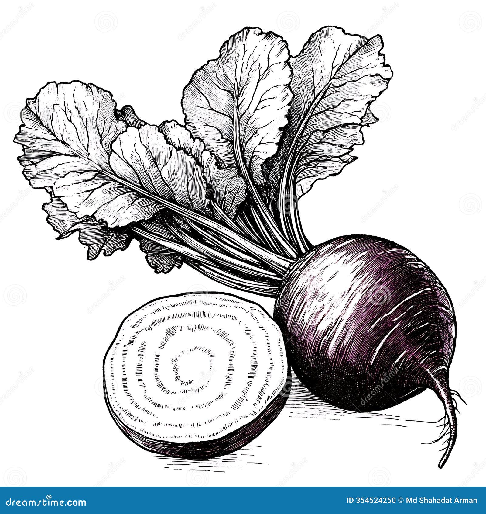 Beetroot Illustration, Whole and Sliced, Showing Detail Ink Sketch ...