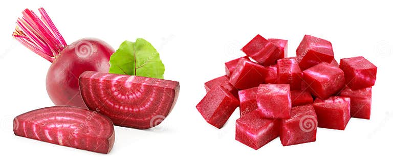 Beetroot with Pieces of Beetroot and Green Leaf Isolated on White ...