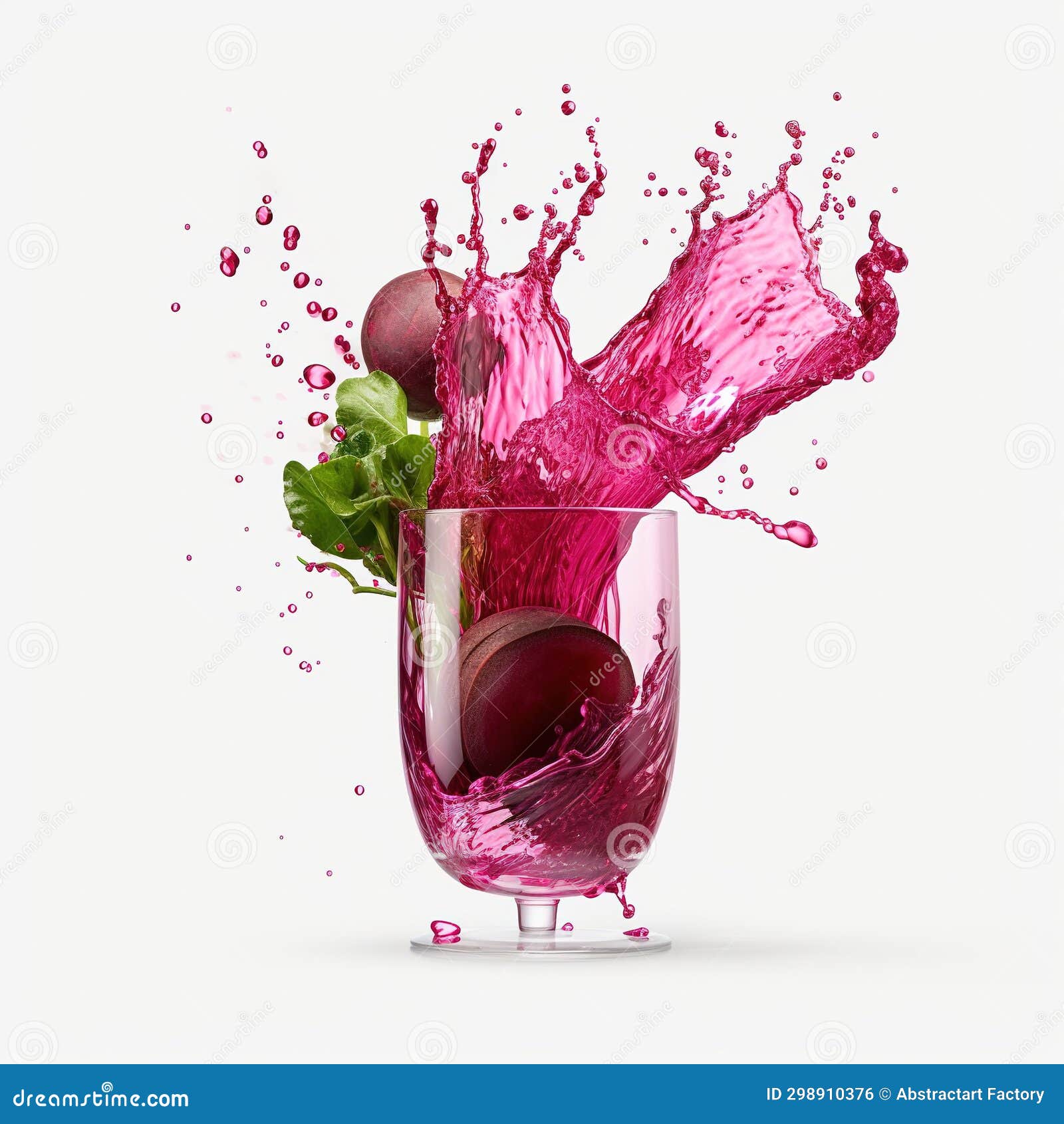 Beetroot Juice Splashing from a Transparent Water Glass on White ...