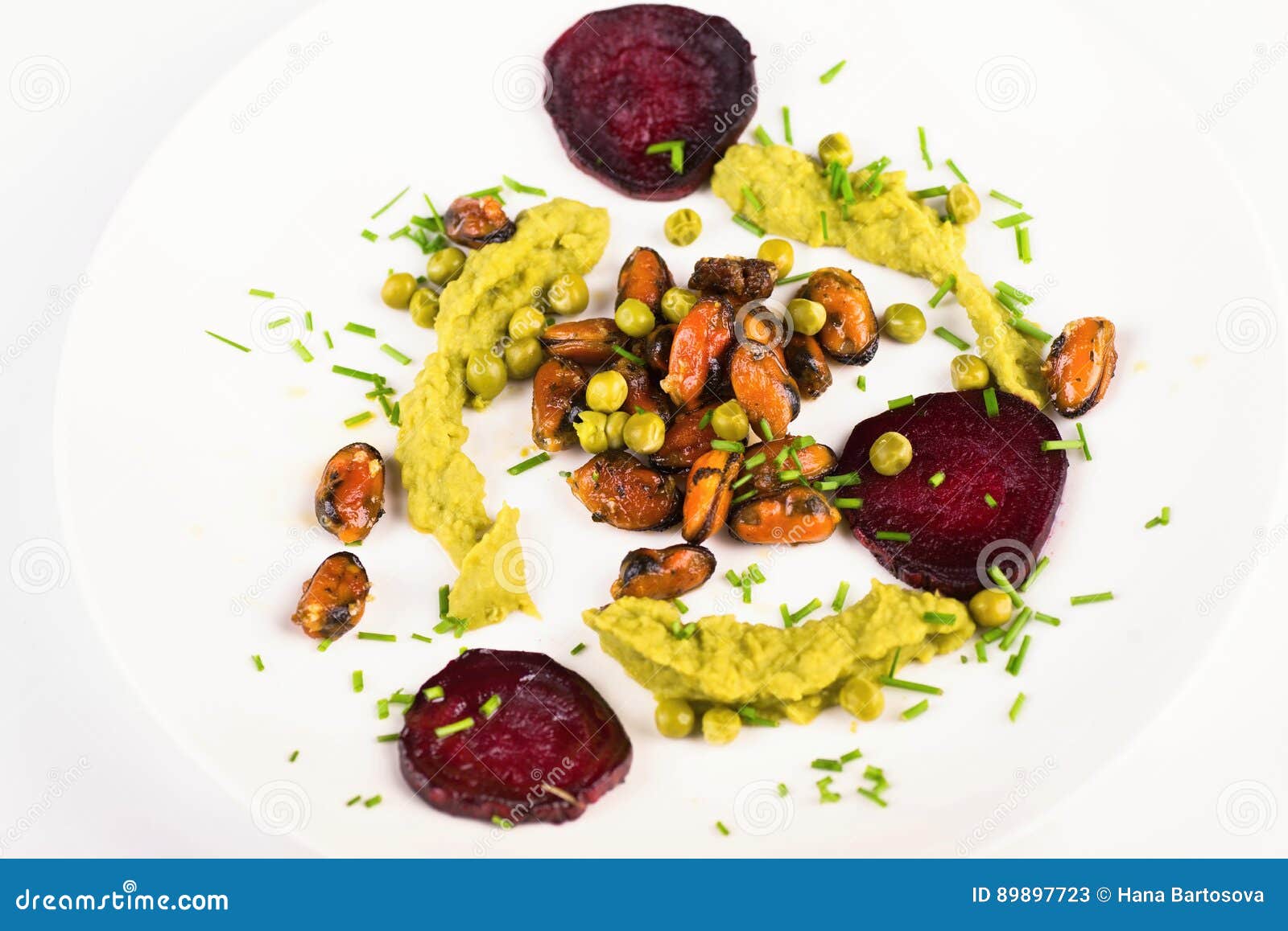 Beetroot,mashed Pea,mussels. Stock Image - Image of indulgence ...