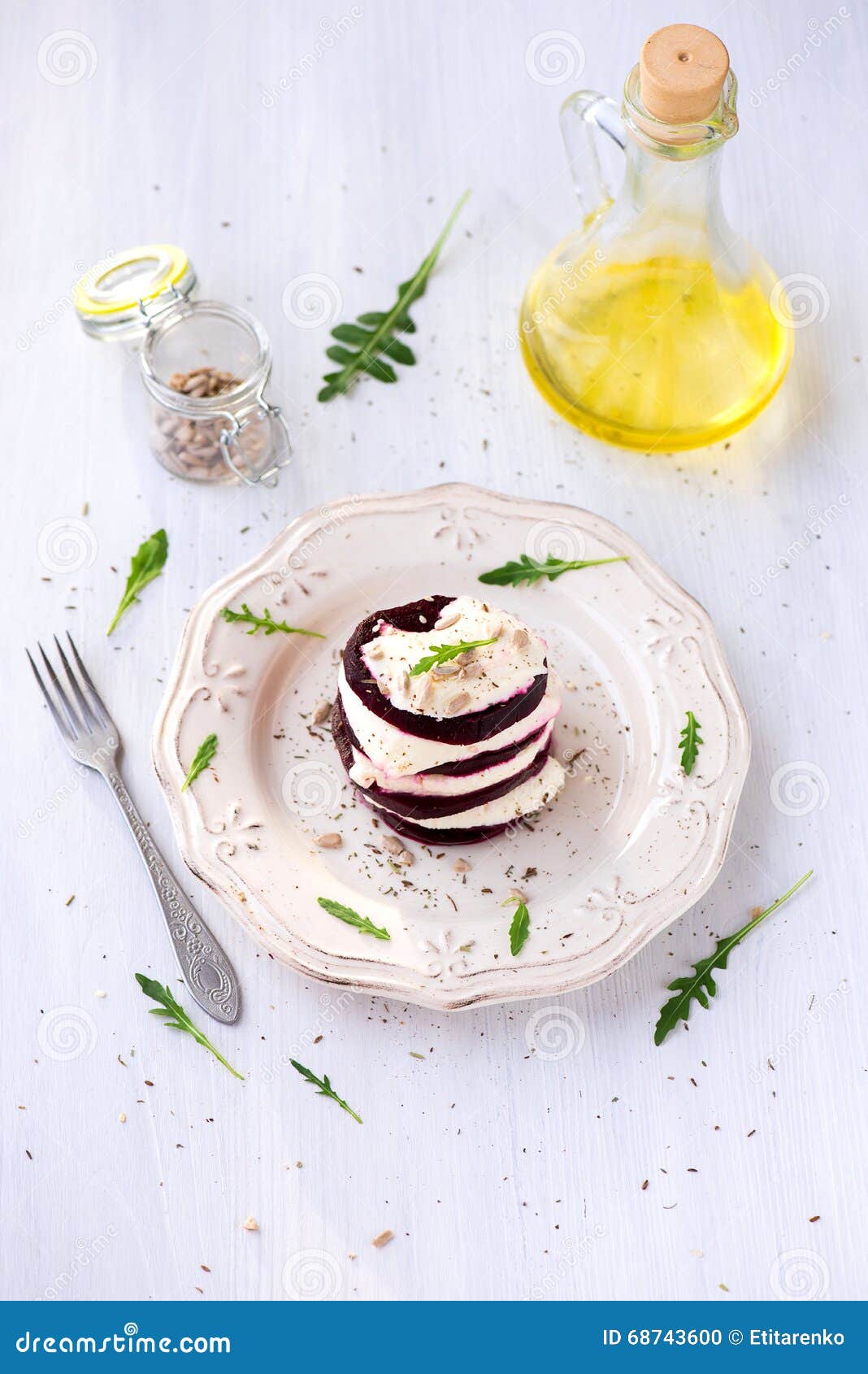 Beetroot and Mozzarella Salad with Arugula Stock Photo - Image of ...