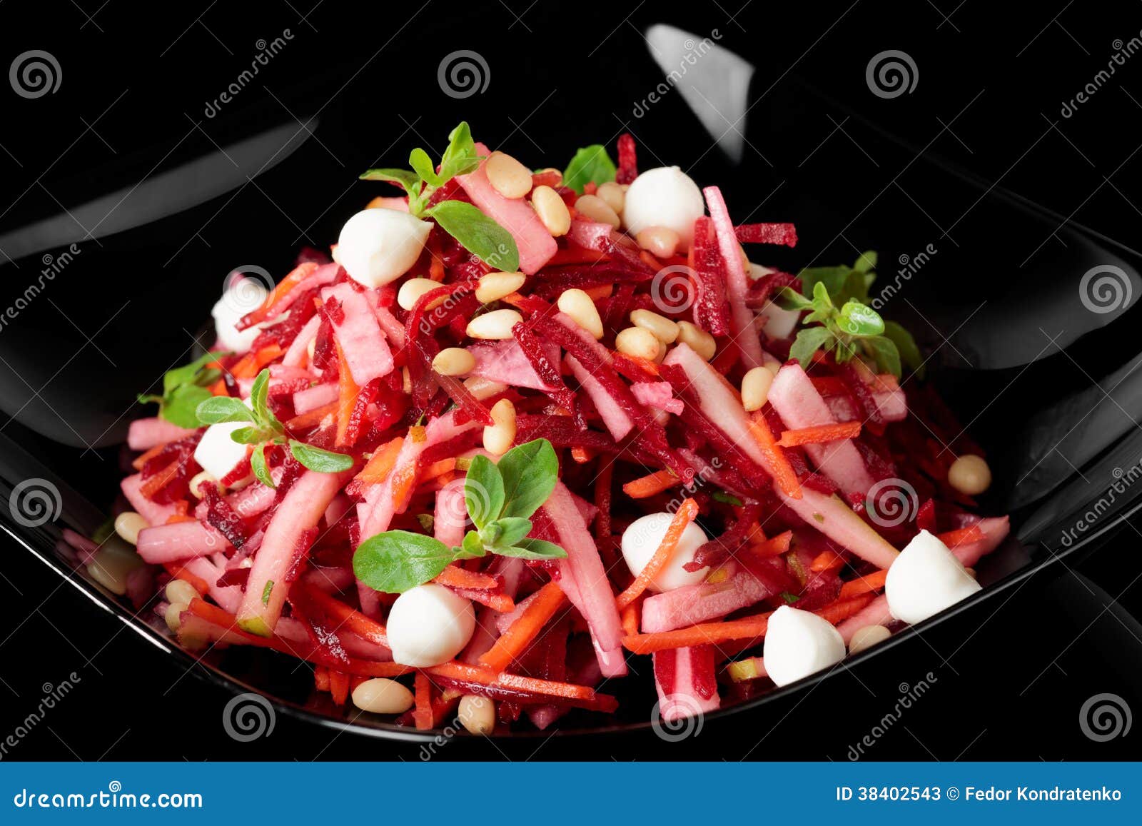 Beetroot and Pear Salad with Mozzarella Isolated on Black Stock Image ...