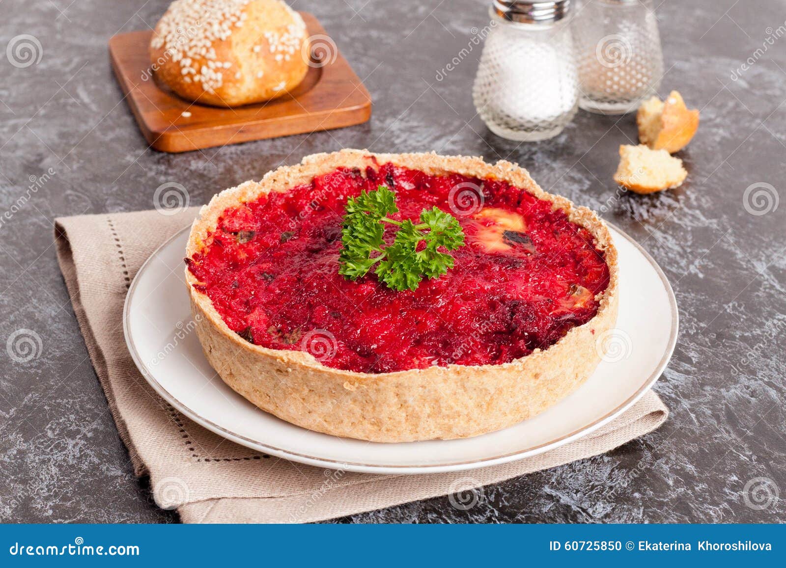 Beetroot Pie with Feta Cheese on White Plate Stock Photo - Image of ...