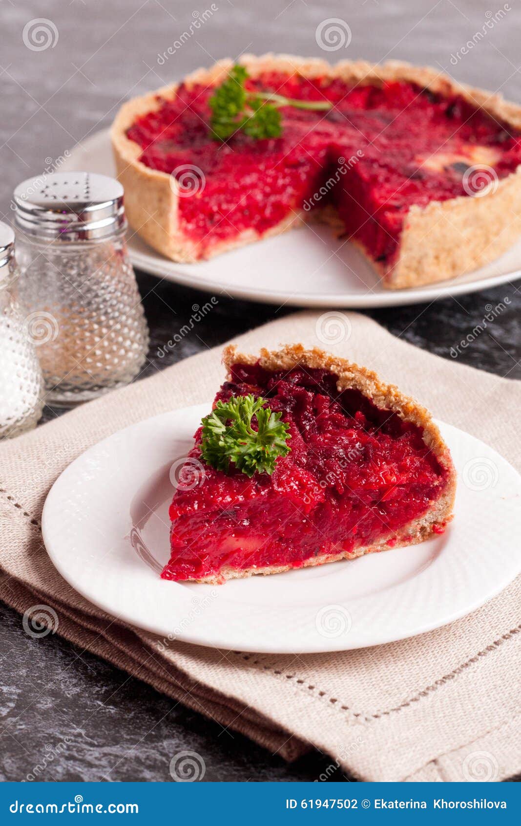 Beetroot Pie with Feta Cheese on White Plate Stock Photo - Image of ...