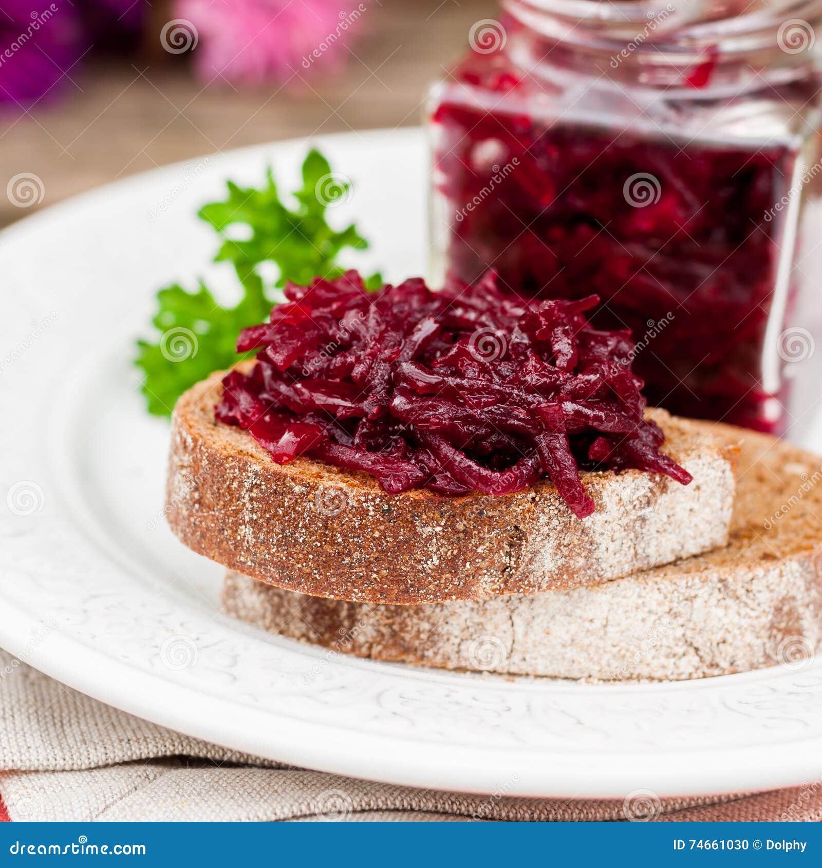 Beetroot Relish Preserves on Rye Toast Stock Photo - Image of brown ...
