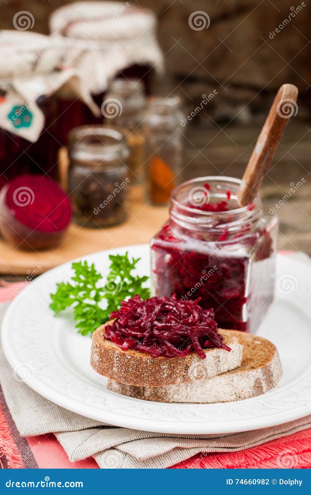Beetroot Relish Preserves on Rye Toast Stock Photo - Image of juicy ...
