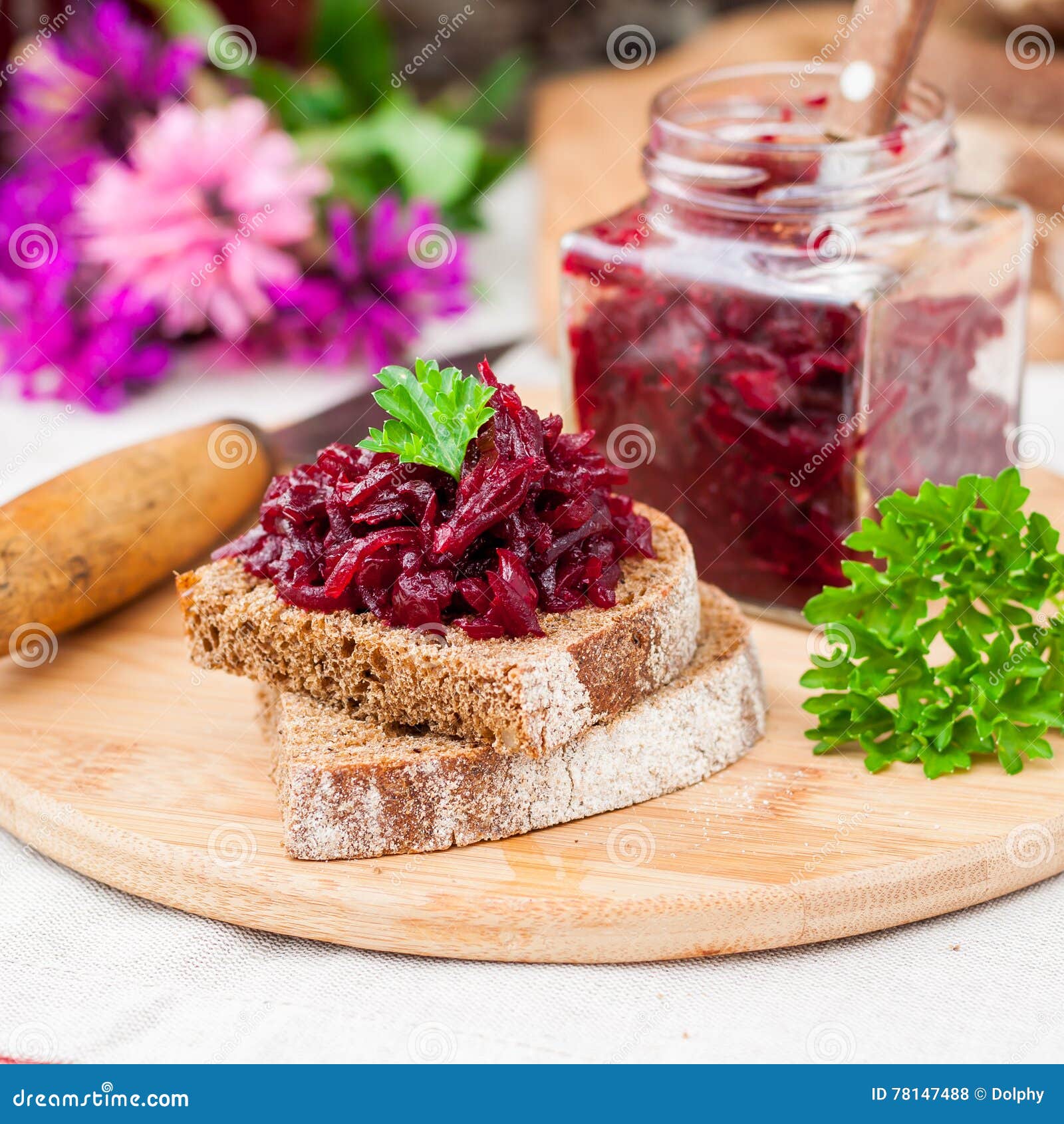 Beetroot Relish Preserves on Rye Toast Stock Photo - Image of appetizer ...