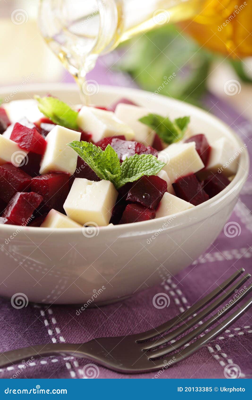 Beetroot Salad with Cheese and Mint Stock Image - Image of green, food ...