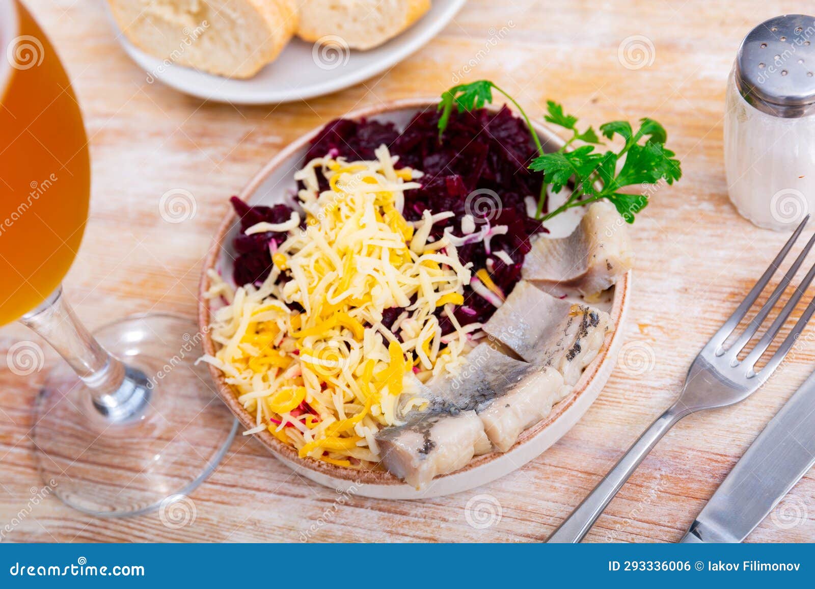 Beetroot Served with Cheese and Pickled Mackerel Stock Photo - Image of ...
