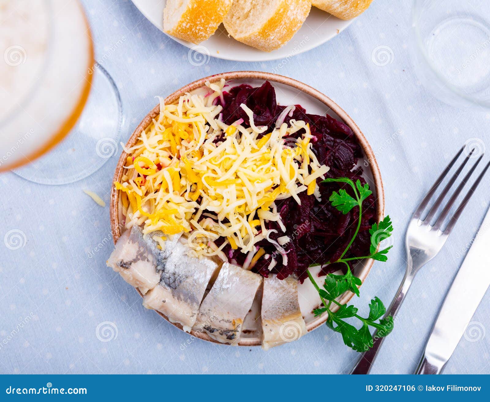 Beetroot Served with Cheese and Pickled Mackerel Stock Photo - Image of ...