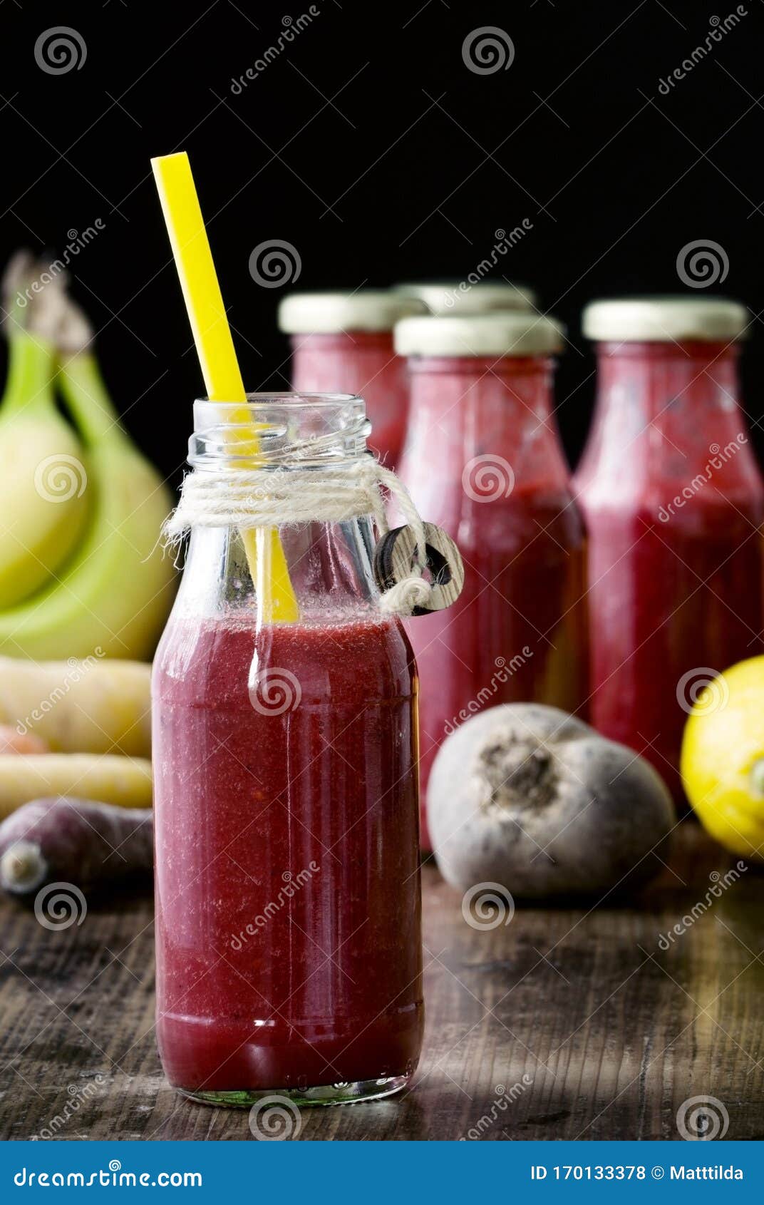 Beetroot smoothie bottle stock photo. Image of wooden - 170133378