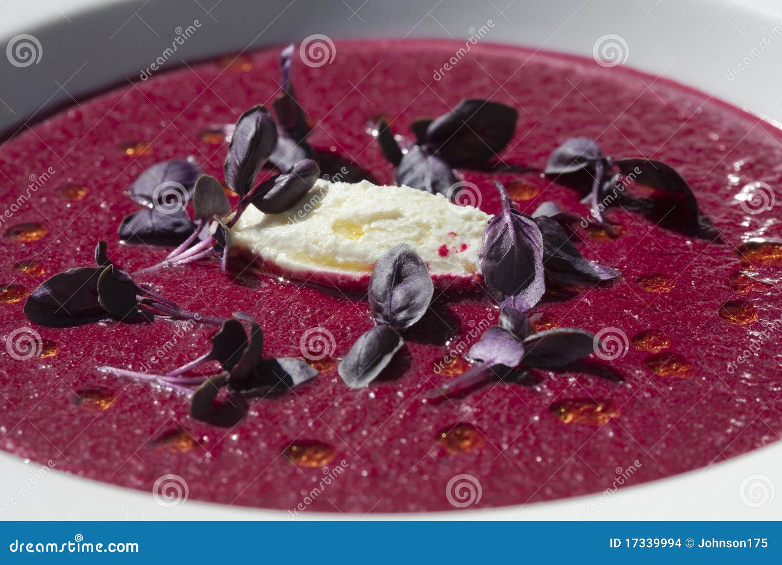Beetroot Soup (Borscht) Garnished with Purple Basi Stock Photo - Image ...