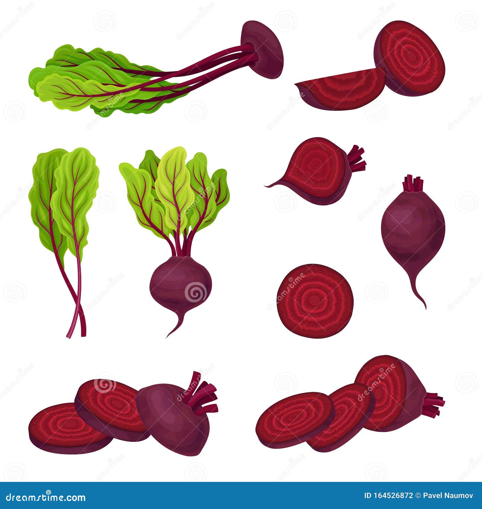 Beetroot with Top Leaves and Half of Beet Vector Set Stock Vector ...
