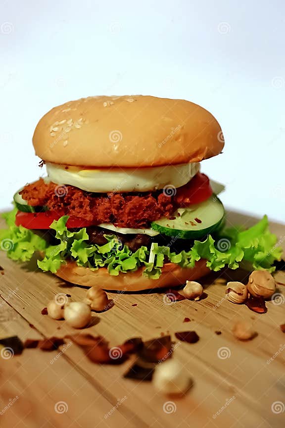 Beff Burger with Beff Floss &Egg Stock Image - Image of beef, floss: 298925097