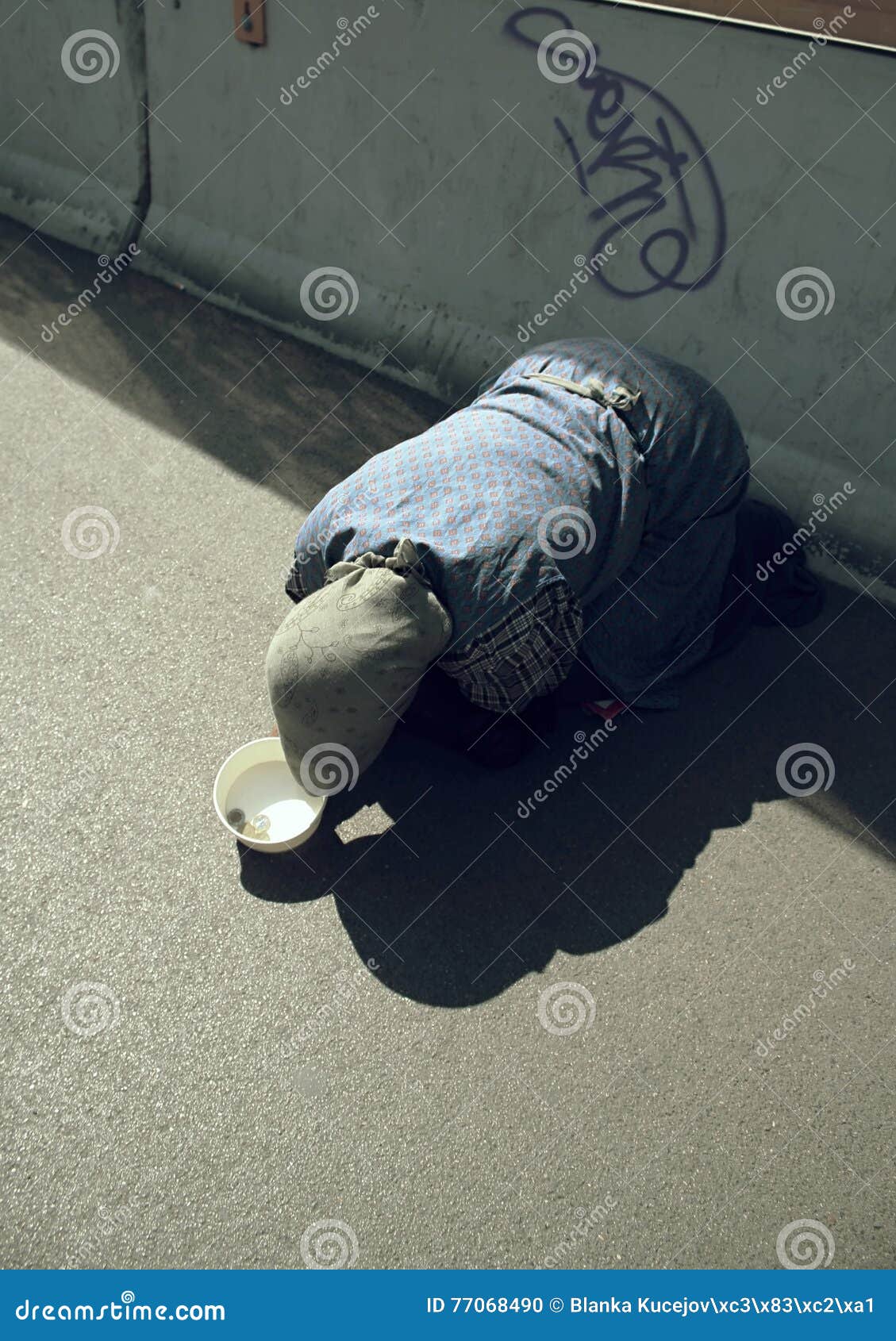 Beggar on the sidewalk. editorial image. Image of homelessness - 77068490