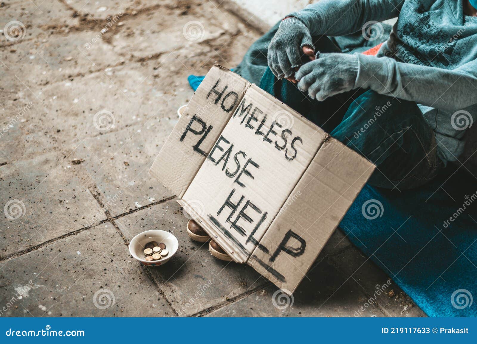 The Beggars Sat beside the Street with a Homeless Message. Please Help ...
