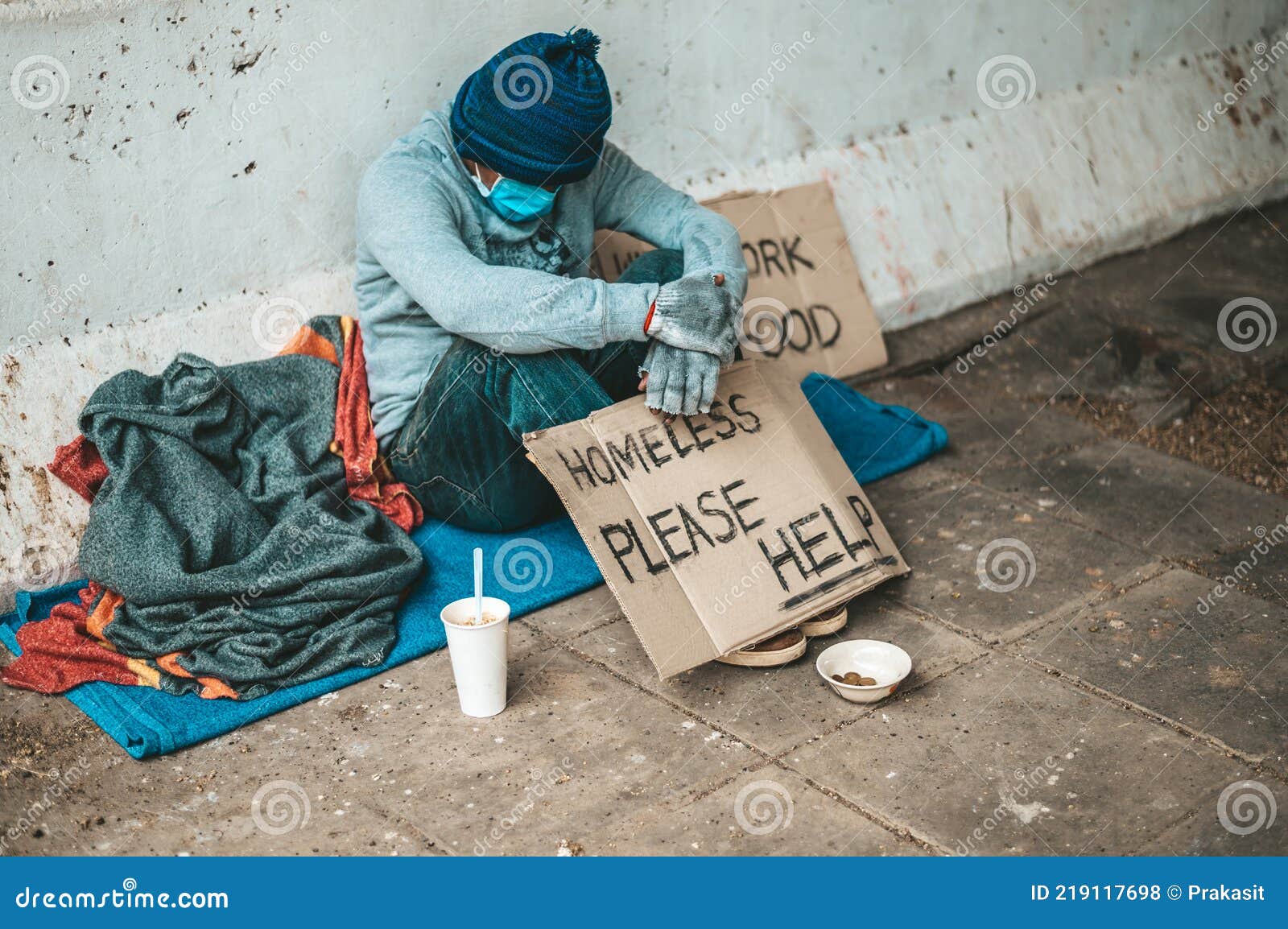 The Beggars Sat beside the Street with a Homeless Message. Please Help ...