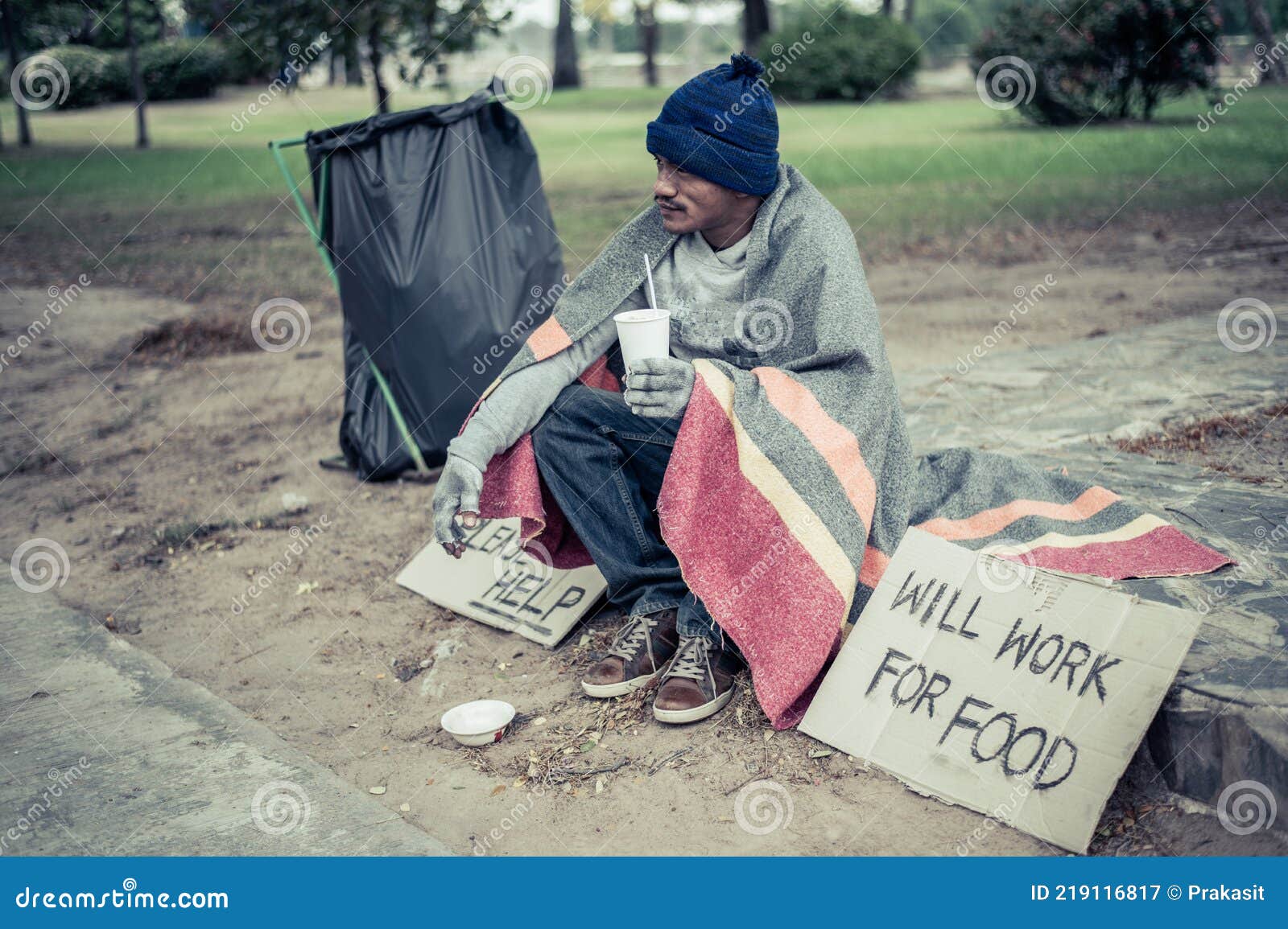 The Beggars Sat Wrapped in Cloths and Eating Noodles Stock Image ...