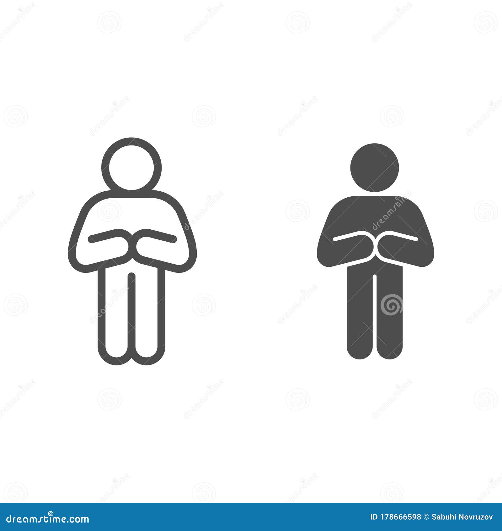 Begging or Apologizing Man Pose Line and Solid Icon. Front Pose of Man ...