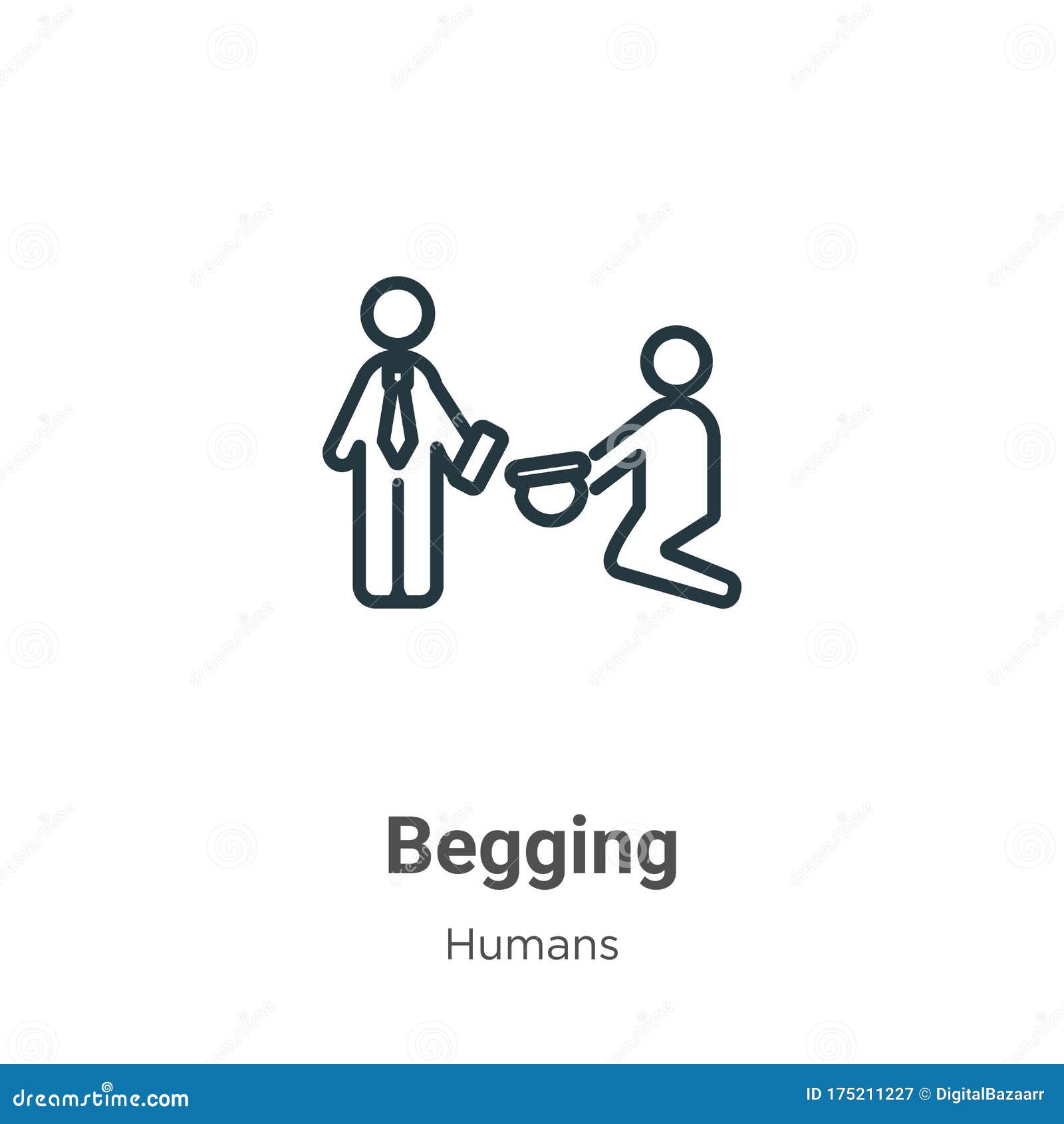 Begging Outline Vector Icon. Thin Line Black Begging Icon, Flat Vector ...