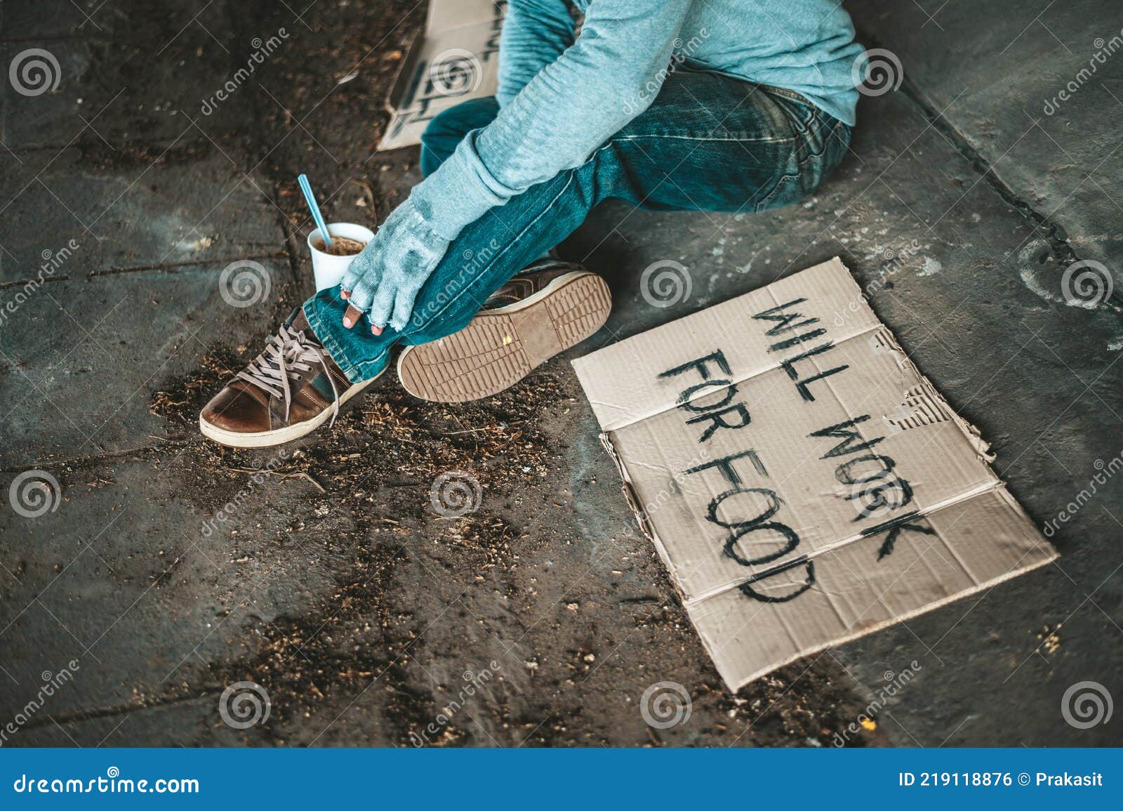 Begging Under the Bridge with the Message Will Work for Food Stock ...