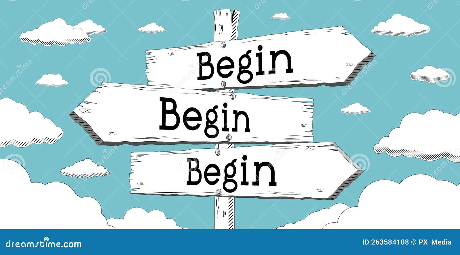 Begin - Outline Signpost with Three Arrows Stock Illustration ...