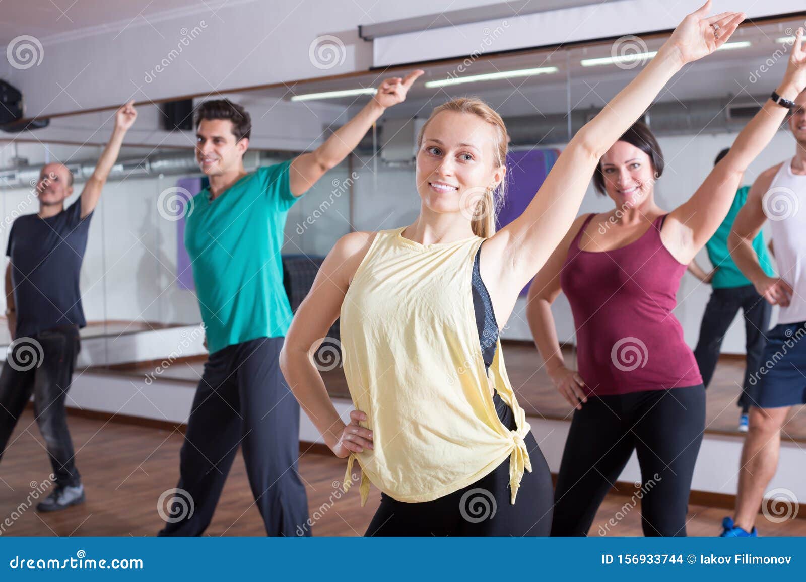 Beginner Dancers Learning Zumba Elements in Dancing Hall Stock Photo ...