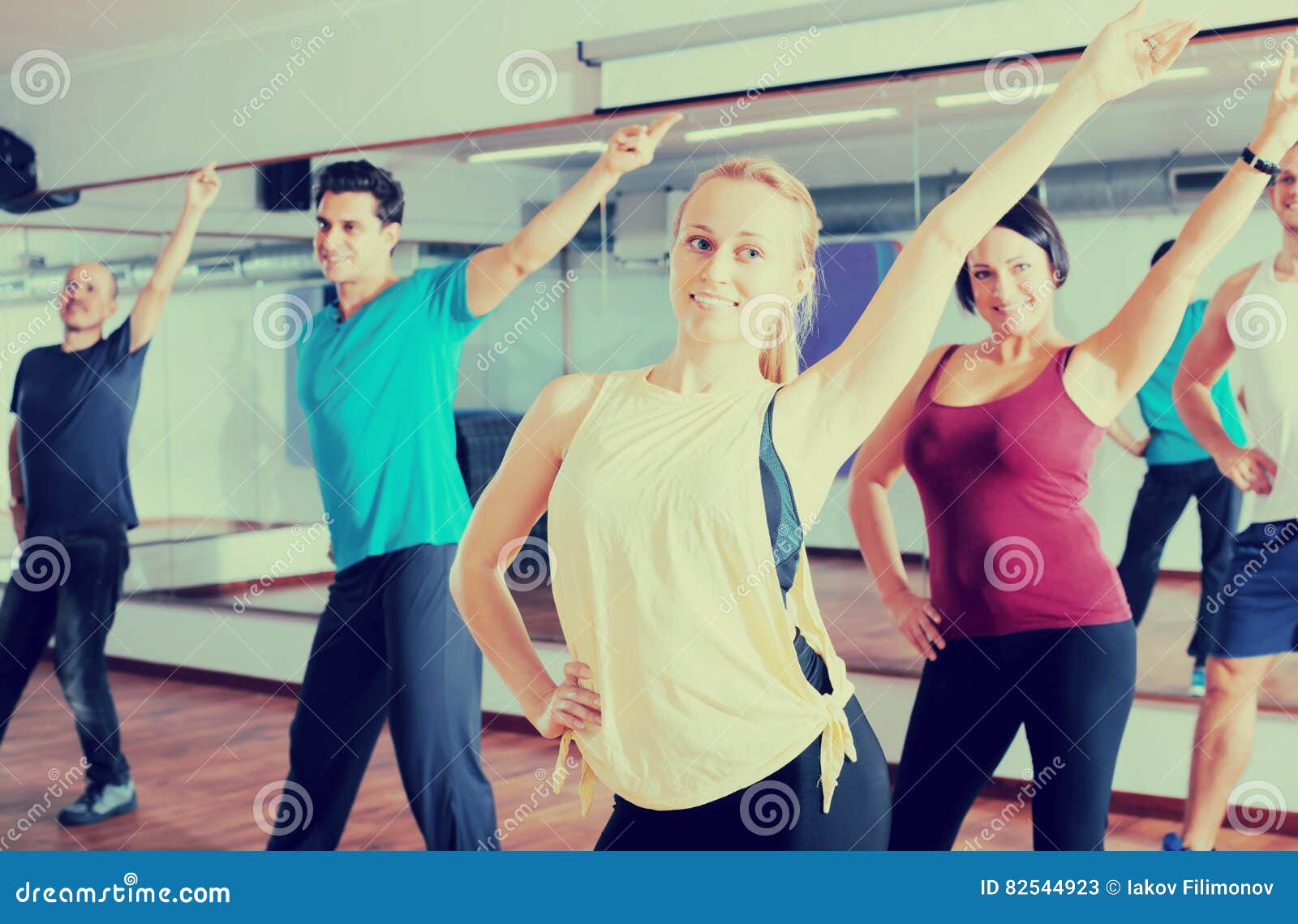 Beginner Dancers Learning Zumba Elements in Dancing Hall Stock Image ...