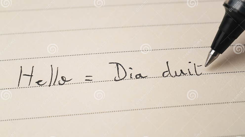 Beginner Irish Gaelic Language Learner Writing Hello Word Dia Duit for ...