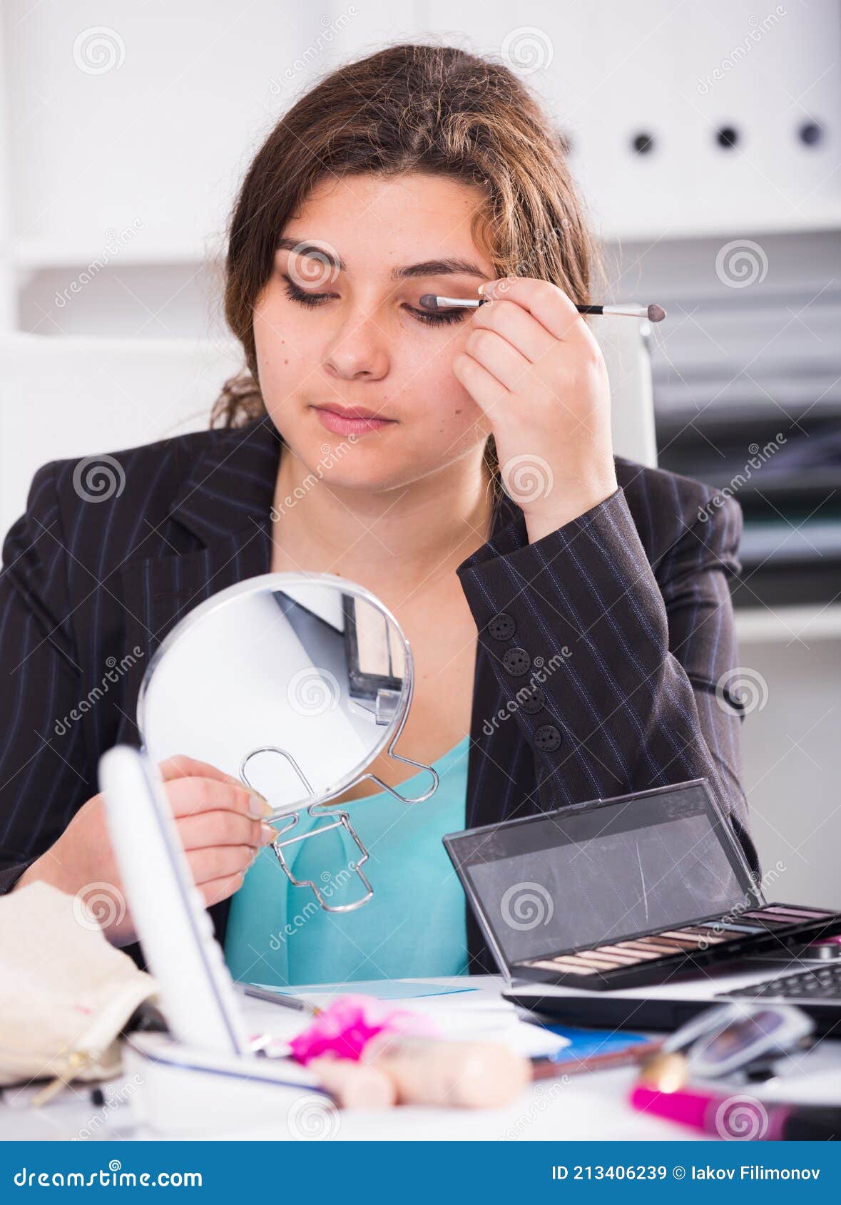 Beginner Manager is Making Makeup before Meeting Stock Image - Image of ...