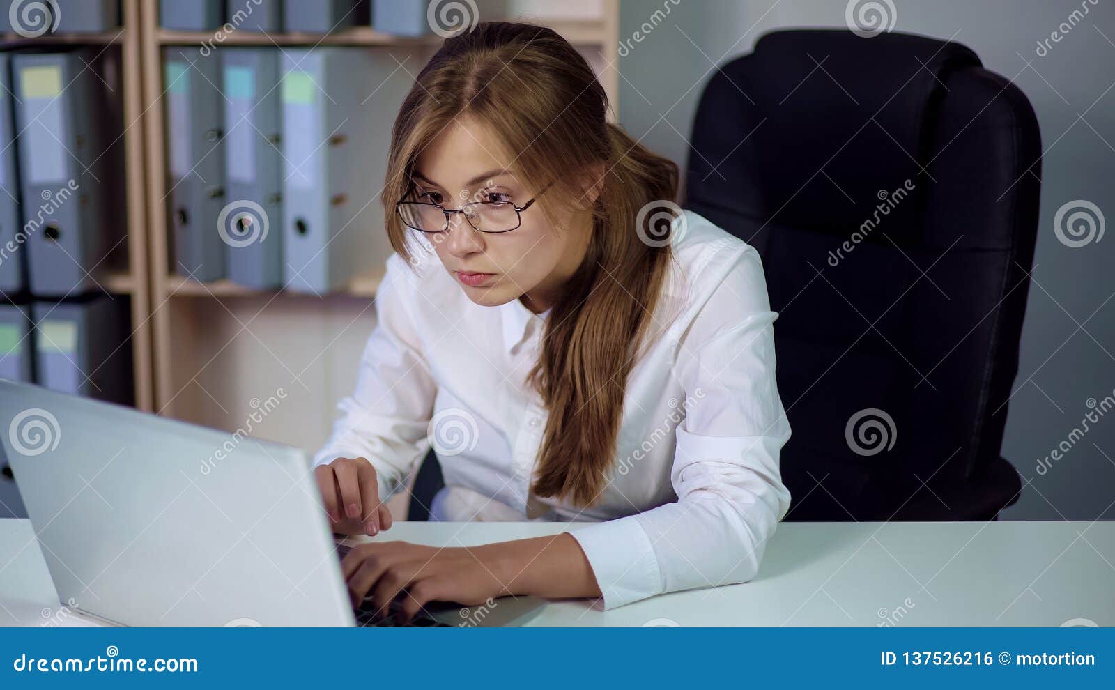 Beginner Secretary Learning To Use Computer, Looking at Screen ...