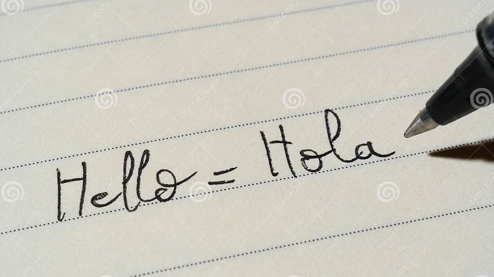 Beginner Spanish Language Learner Writing Hello Word Hola for Homework ...