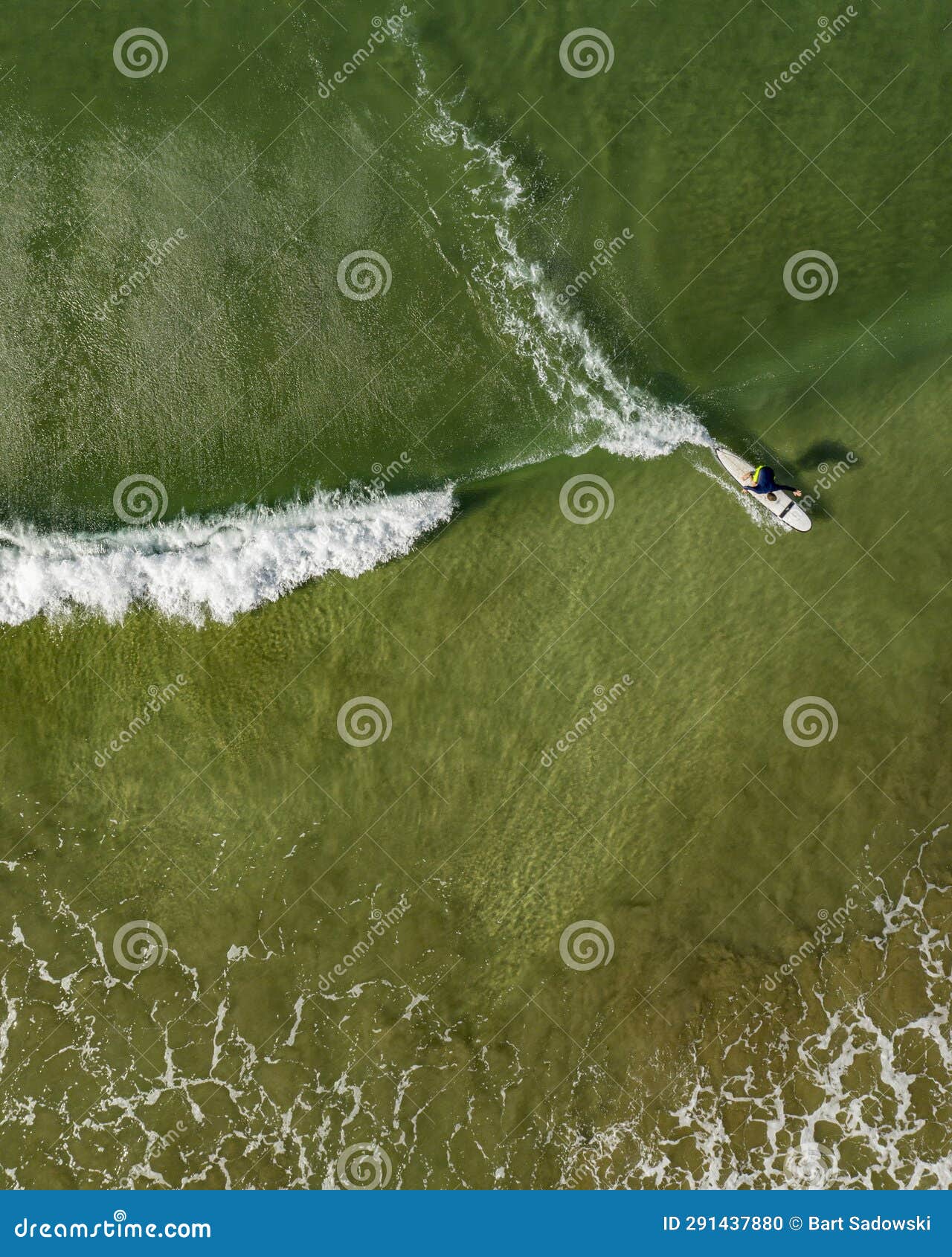 Beginner Surfer Catching a Wave, Overhad Aerial Shot Stock Photo ...