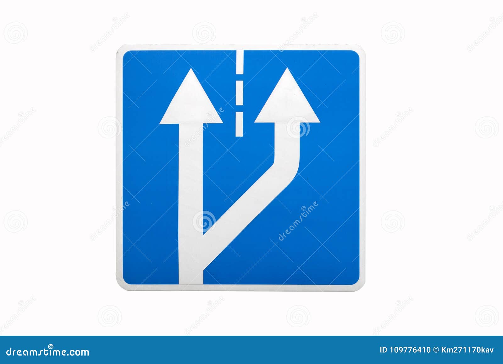 `Beginning of Additional Lane` Square Blue Road Sign Isolated on Stock ...