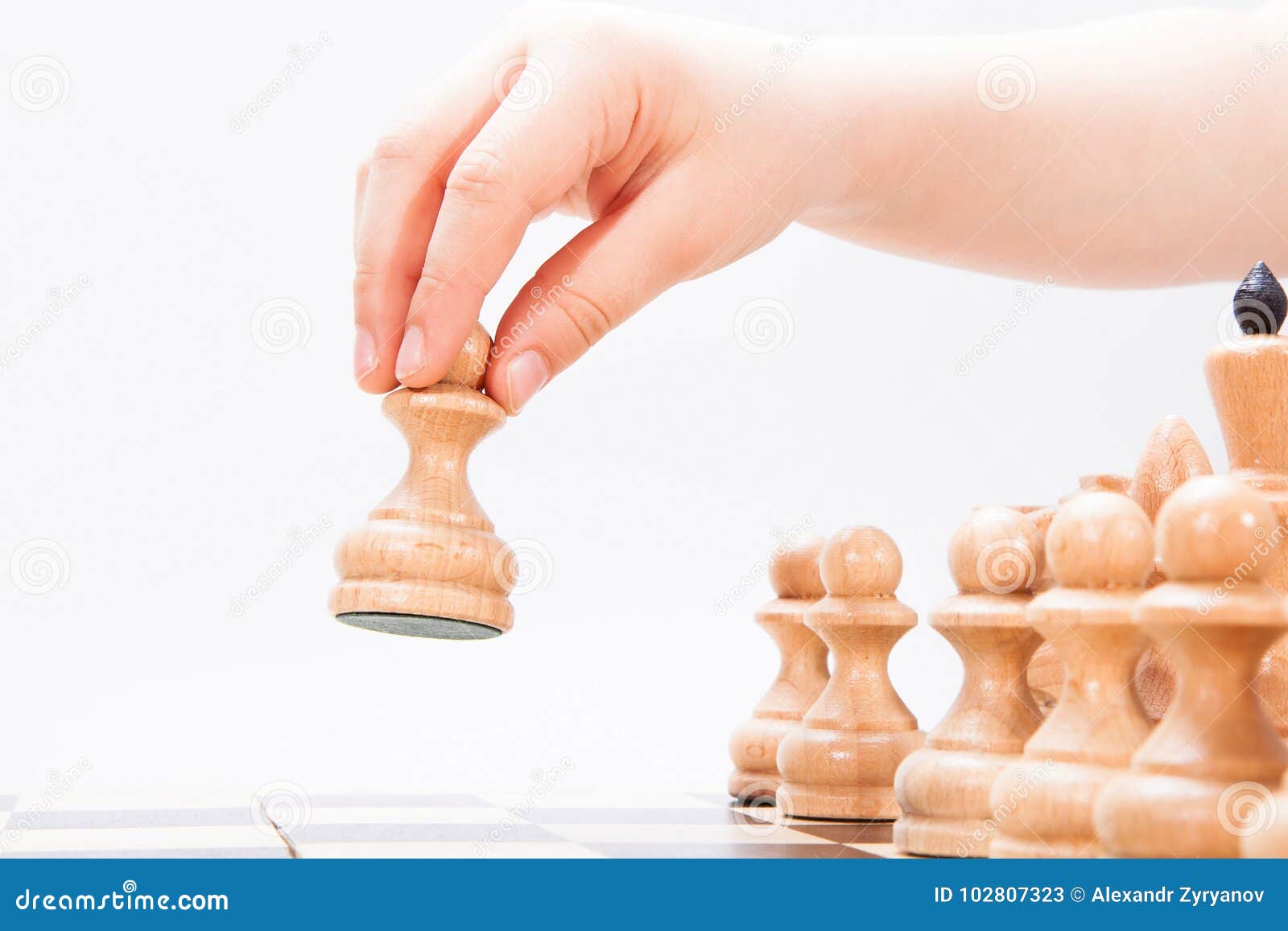 The Hand Makes the First Move of the Chess Game Stock Image - Image of ...