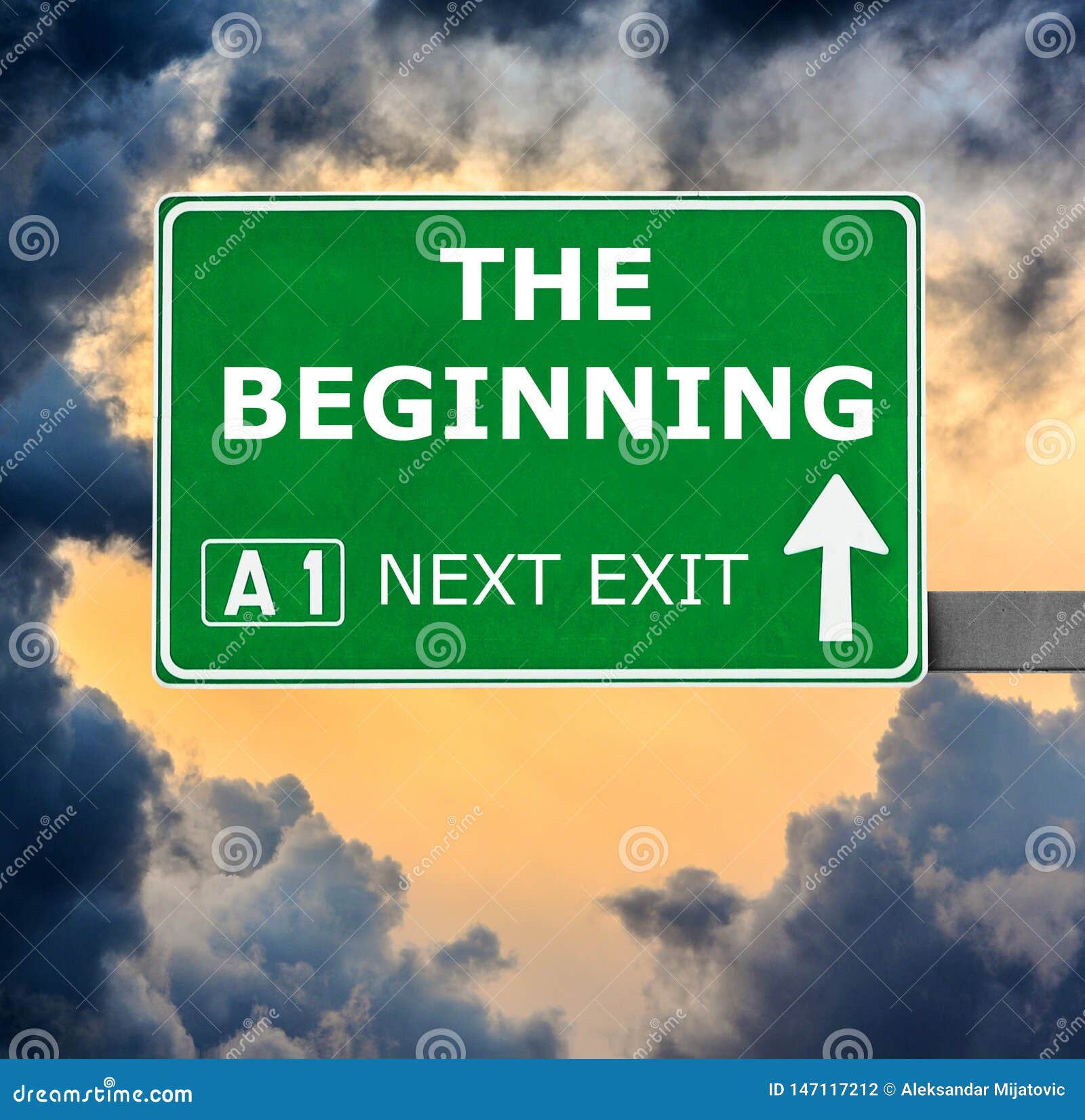 The BEGINNING Road Sign Against Clear Blue Sky Stock Photo - Image of ...
