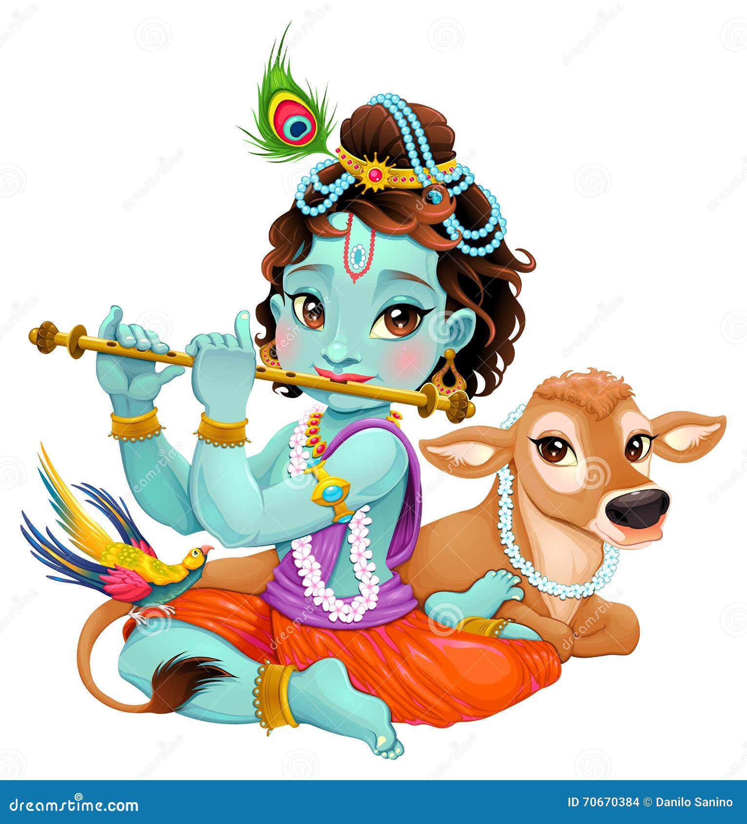 Behandla Som Ett Barn Krishna Med Den Sakrala Kon Vektor Illustrationer ...