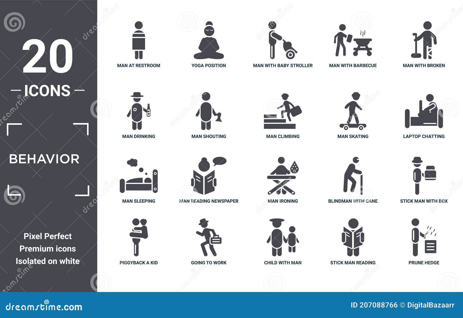 Behavior Icon Set. Include Creative Elements As Man at Restroom, Man ...