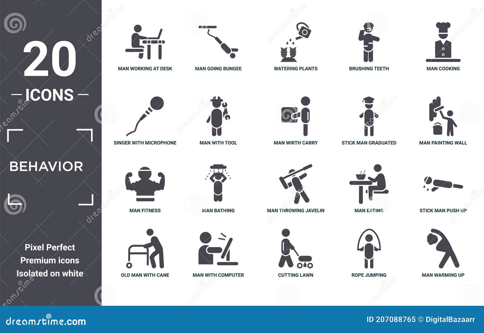 Stick Man Graduated Vector Icon On White Background. Flat Vector Stick ...