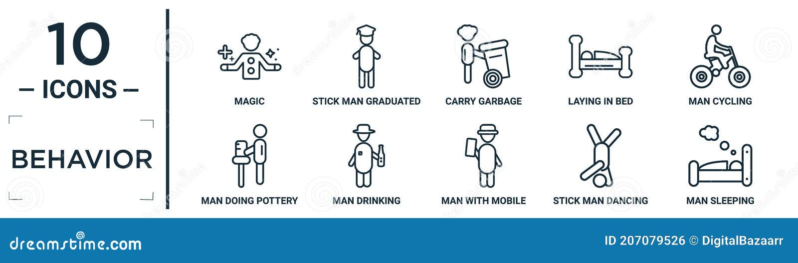 Behavior Linear Icon Set. Includes Thin Line Presentation Whiteboard ...