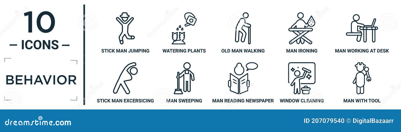 Behavior Linear Icon Set. Includes Thin Line Presentation Whiteboard ...