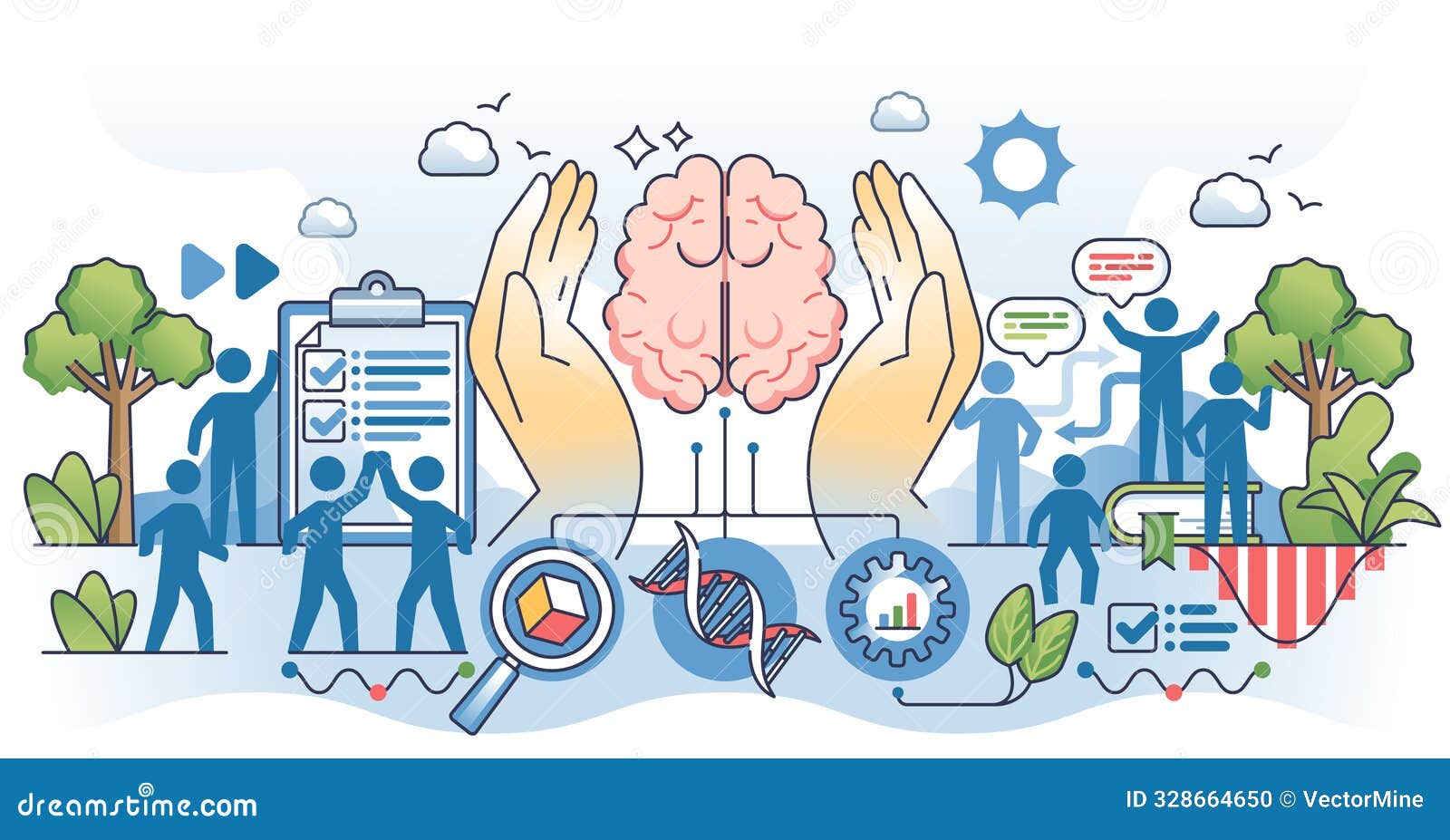 Behavioral Science that Explore Cognitive Process Outline Hands Concept ...