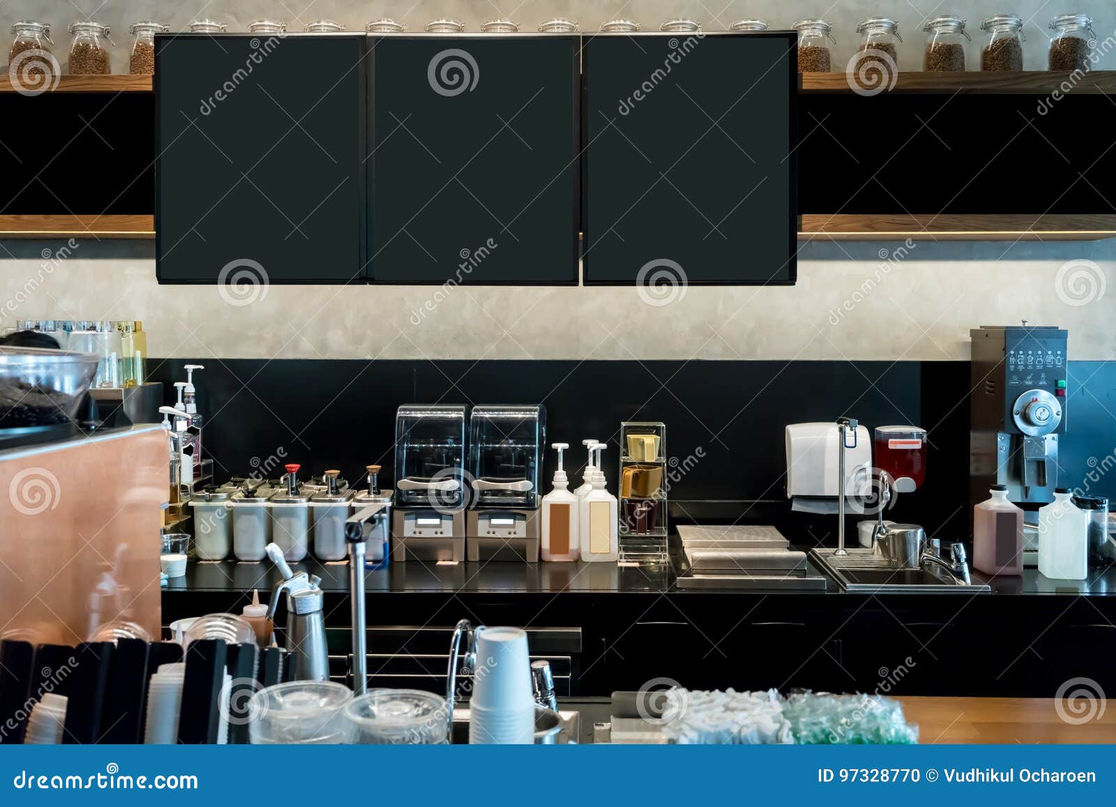 Behind the coffee bar stock photo. Image of coffeehouse - 97328770