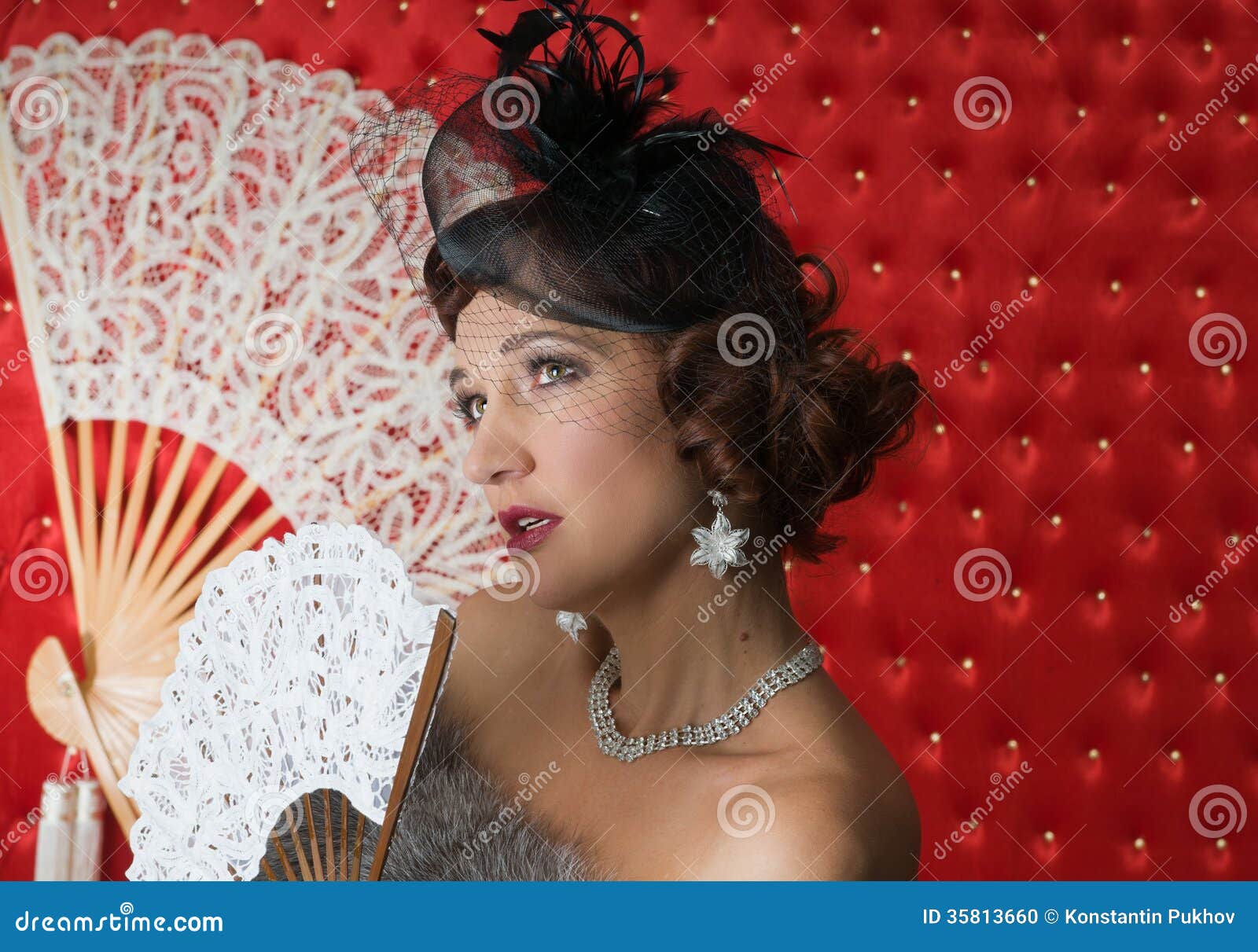 Behind her fan stock photo. Image of emotions, classic - 35813660