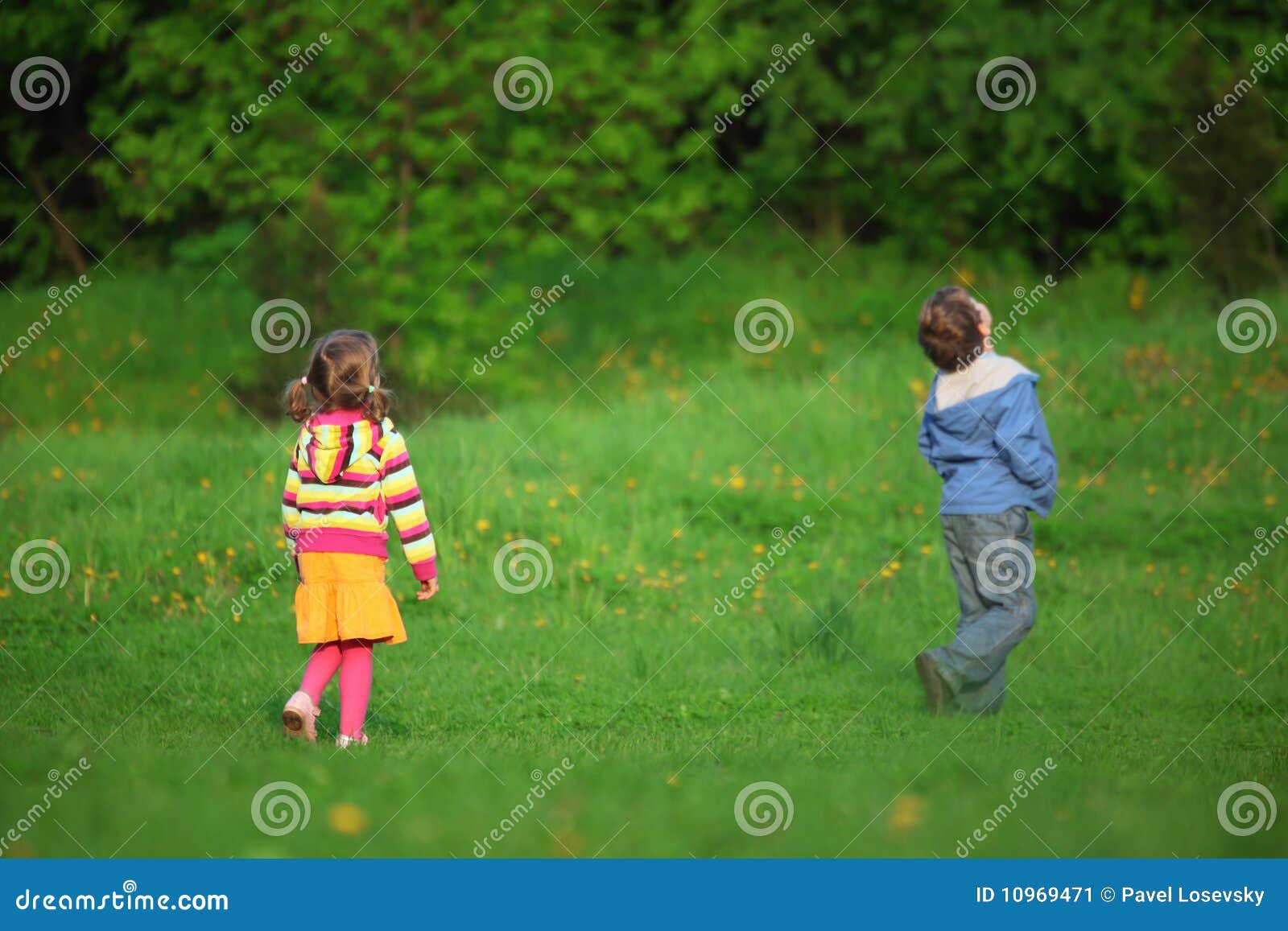 Behind Kids Looking Upwards Outdoor Stock Image - Image of blue, grass ...