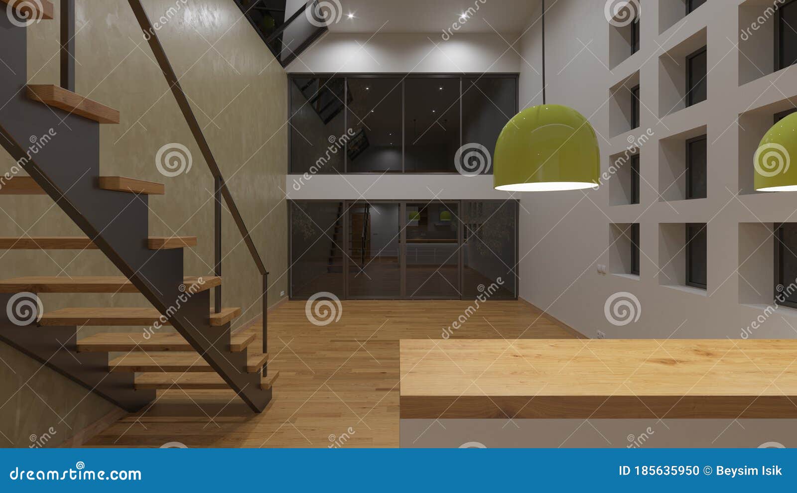 Behind the Kitchen Counter in an Empty Open Plan House in Natural ...