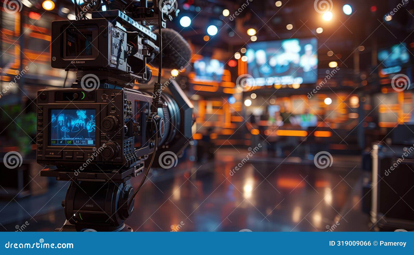 Behind the Scenes View in a Television Studio with Professional ...