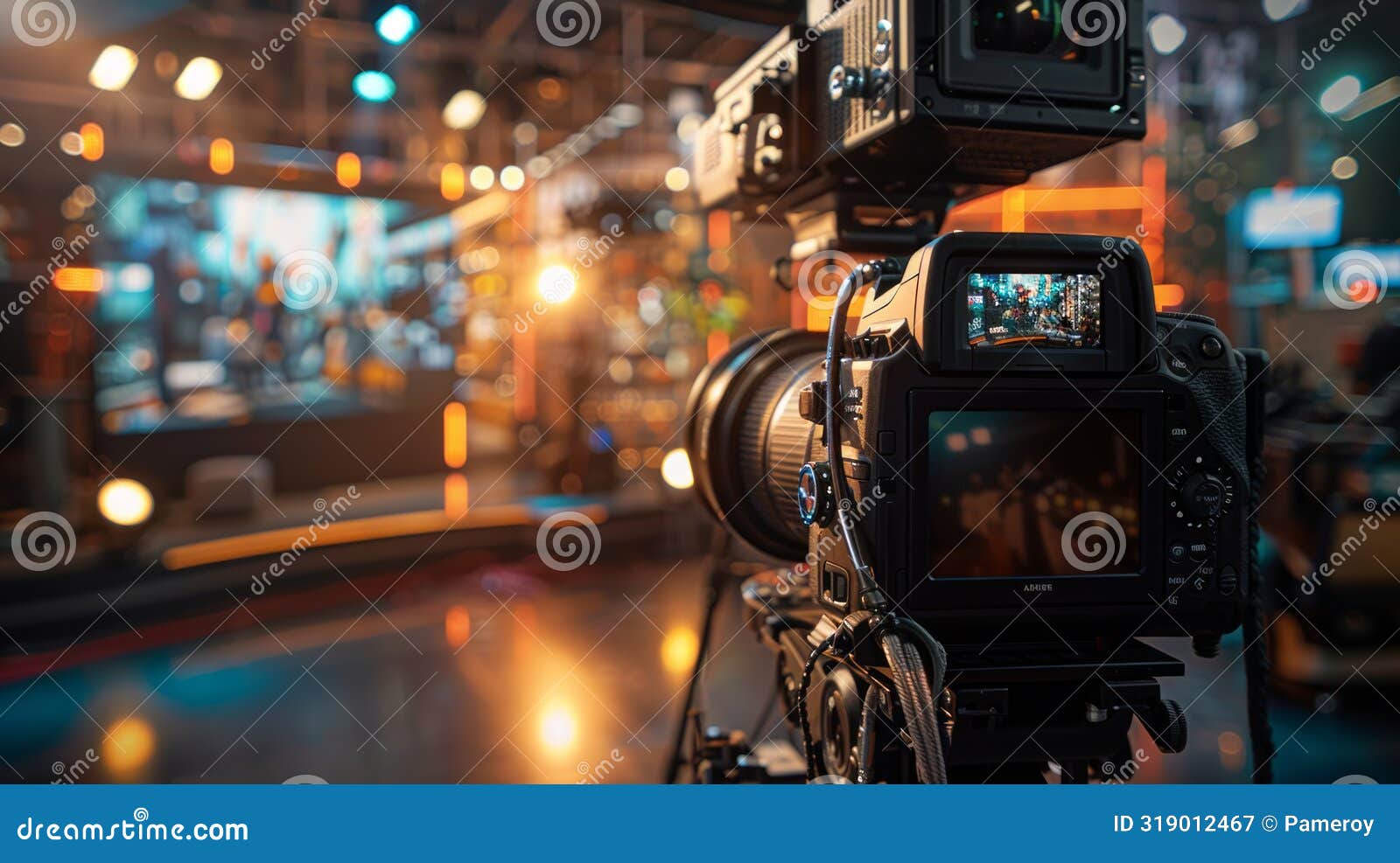 Behind the Scenes View in a Television Studio with Professional ...