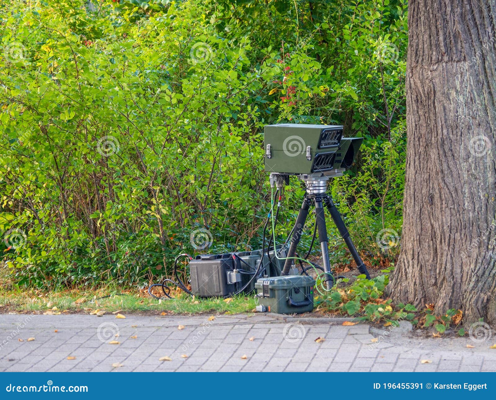 Behind the Tree is Radar Trap for Speed Monitoring Editorial Photo ...
