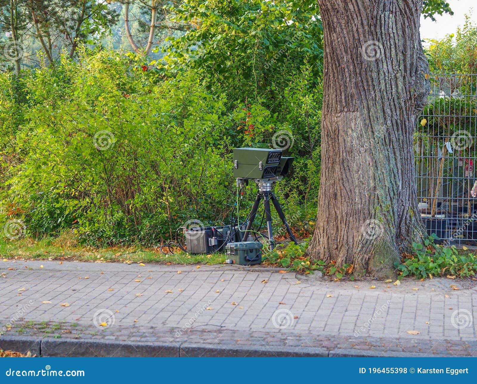 Behind the Tree is Radar Trap for Speed Monitoring Editorial Stock ...